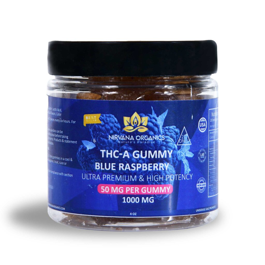 Buy THC-A Gummies blue raspberry online - Nirvana Organics